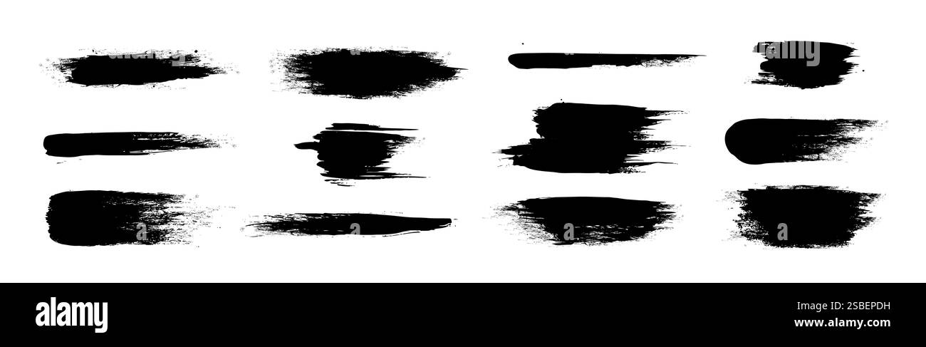Black paint brushes set isolated on white background. Vector realistic ...