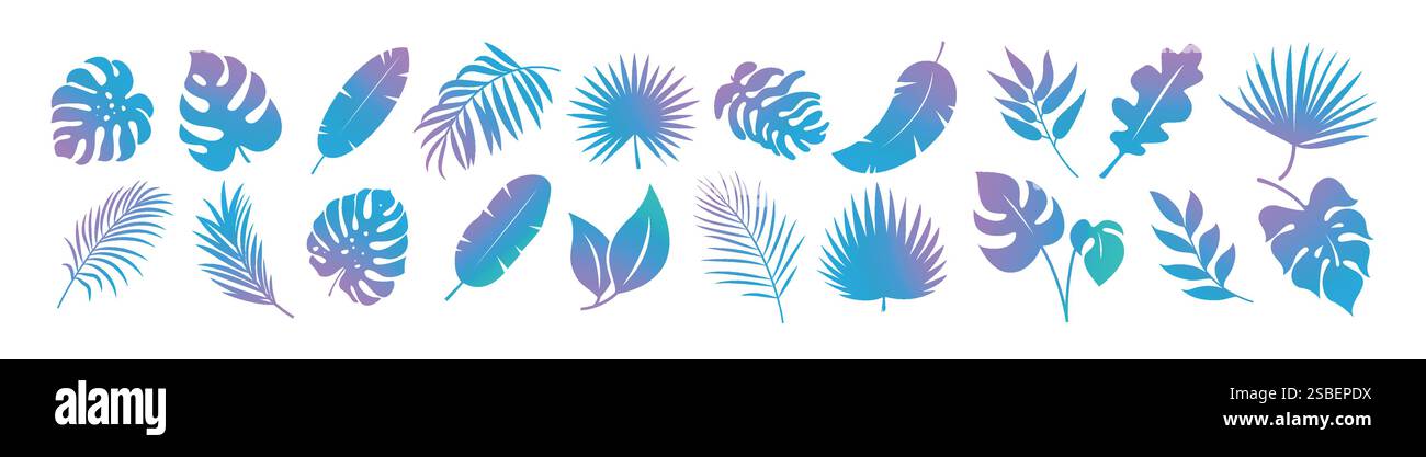 Tropical leaves blue clipart set. Tropical leaves icon and symbol ...