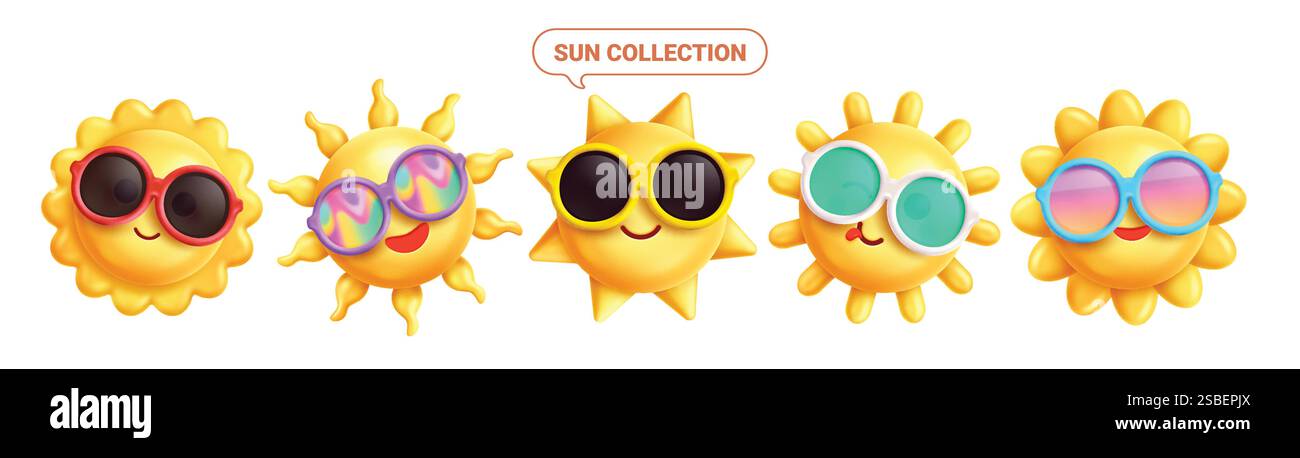 Sun face clipart set. Yellow sun clip art with cute and cool facial ...