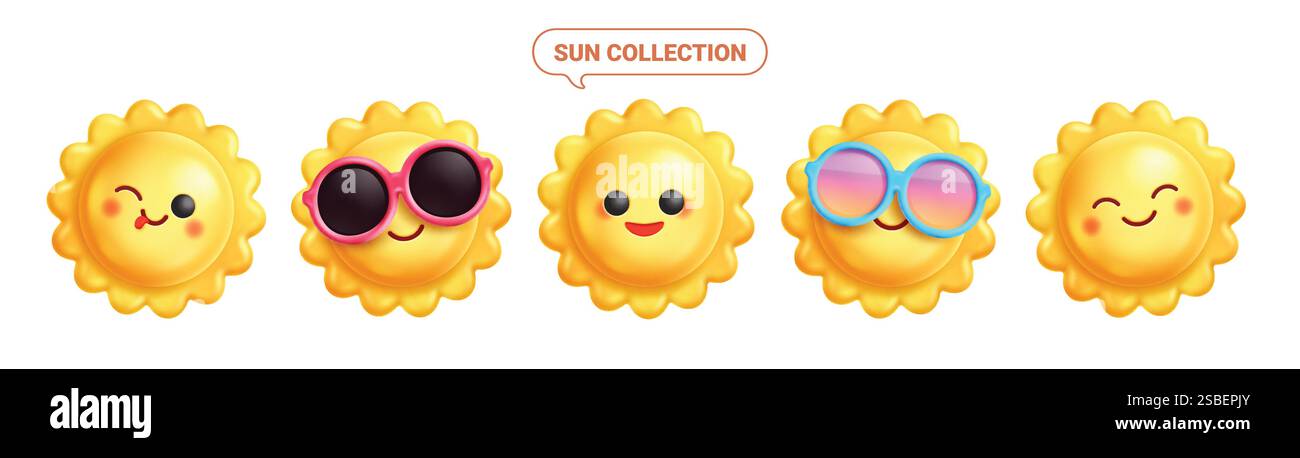 Sun cheerful face clipart set. Yellow sun emoticon clip art with happy ...