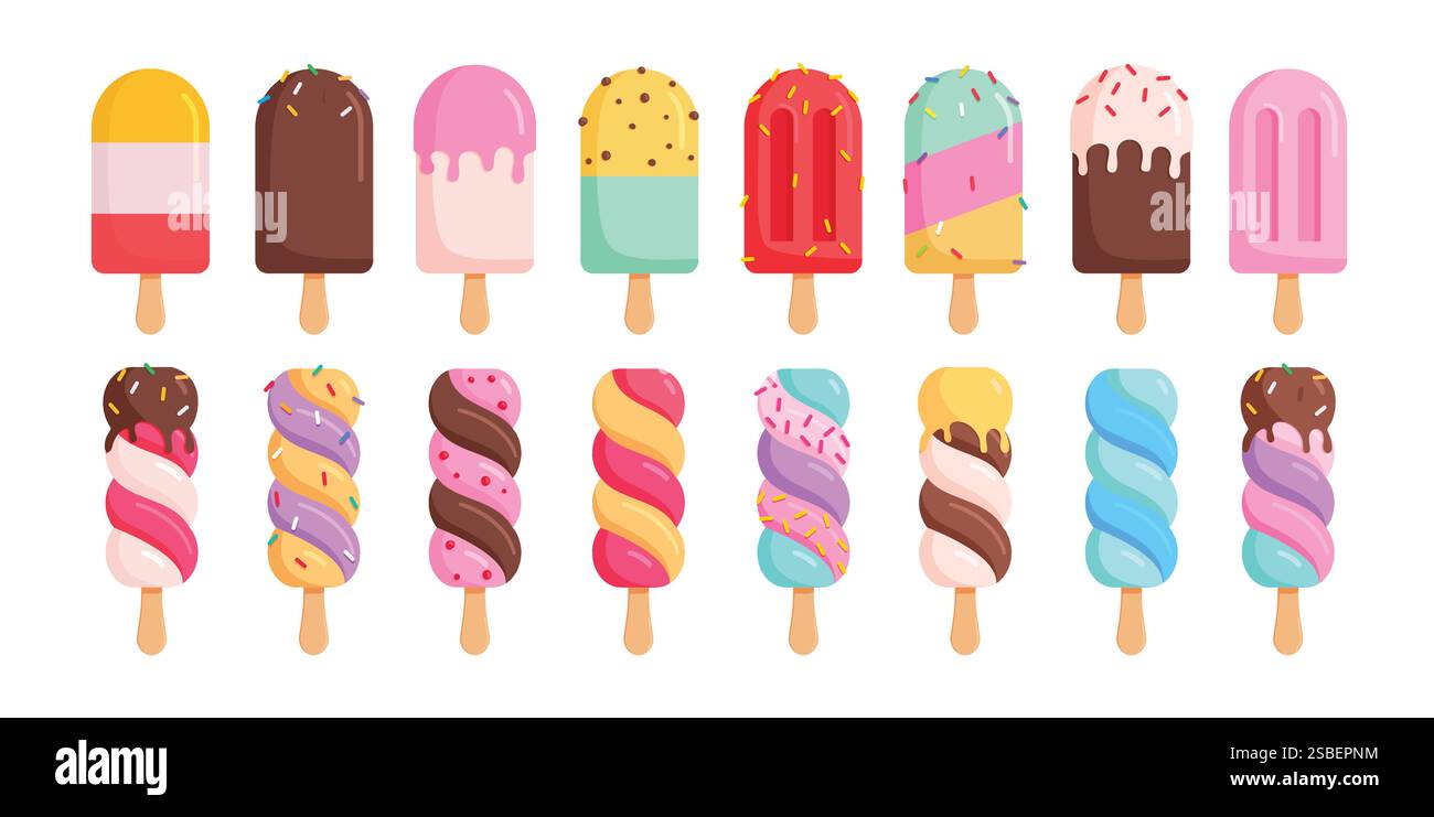Popsicle icon clipart set. Summer popsicle clip art for tropical season ...