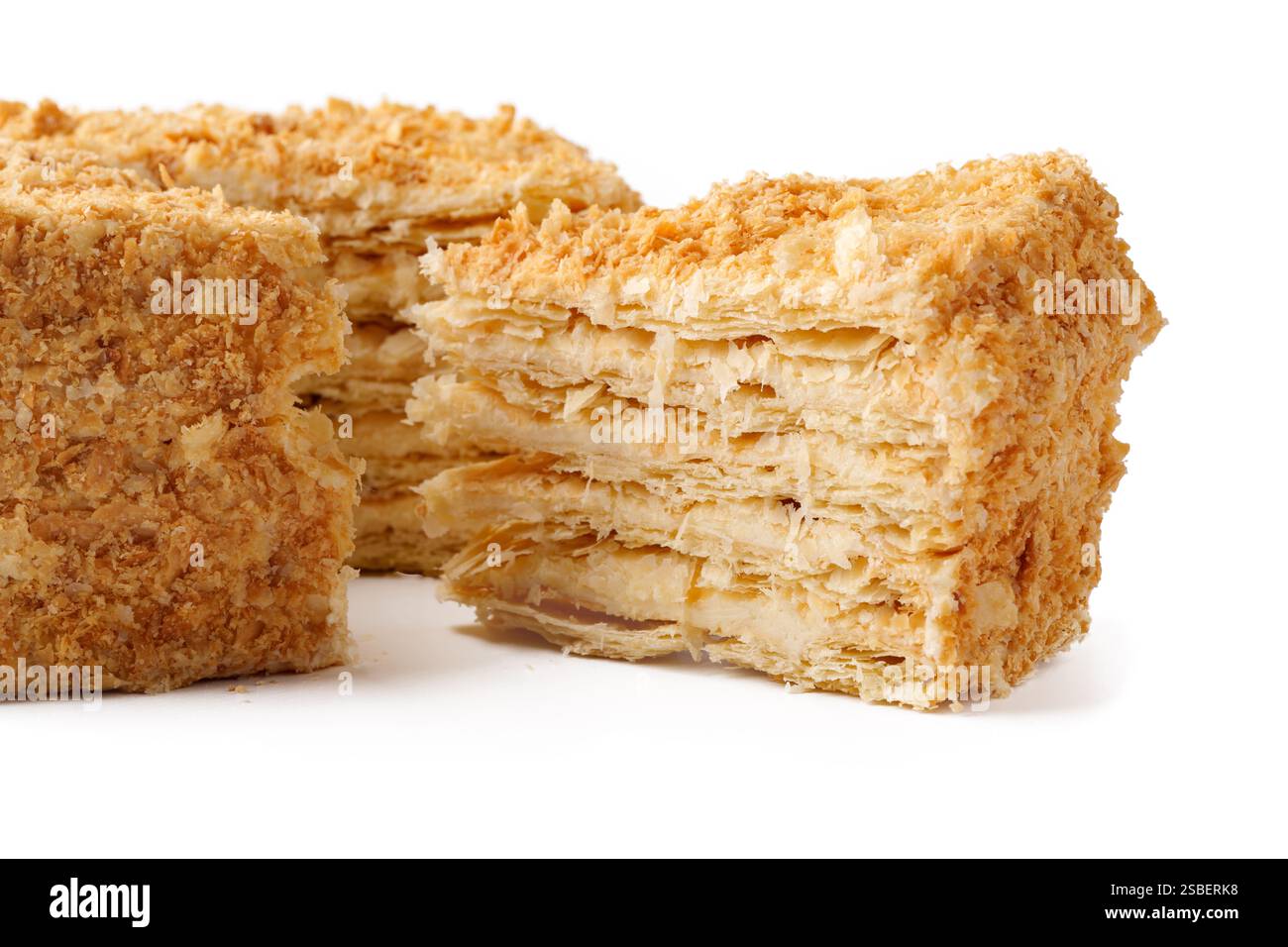 Delicious layered pastry with cream filling and crunchy topping on a ...