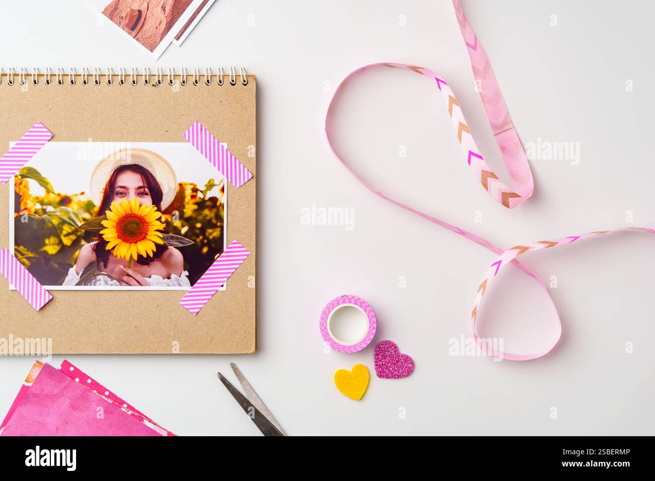 Creative scrapbook layout featuring a woman with a sunflower in a ...