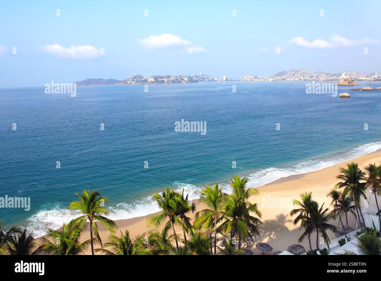 Beautiful aerial view of Acapulco Bay with sand beach, turquoise water ...