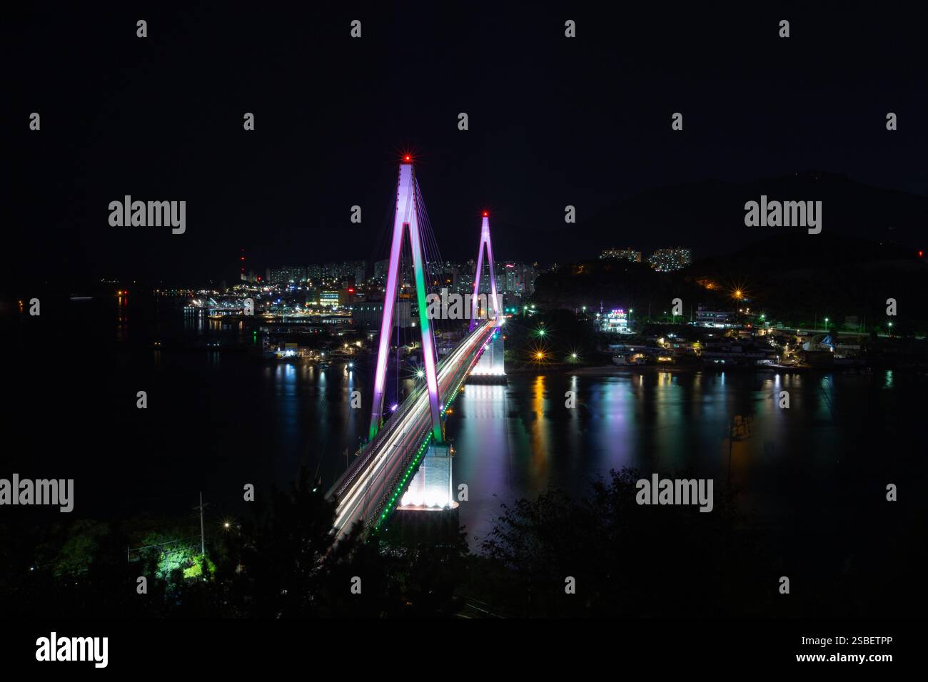 Dolsan Bridge night view, Yeosu, Korea Stock Photo - Alamy