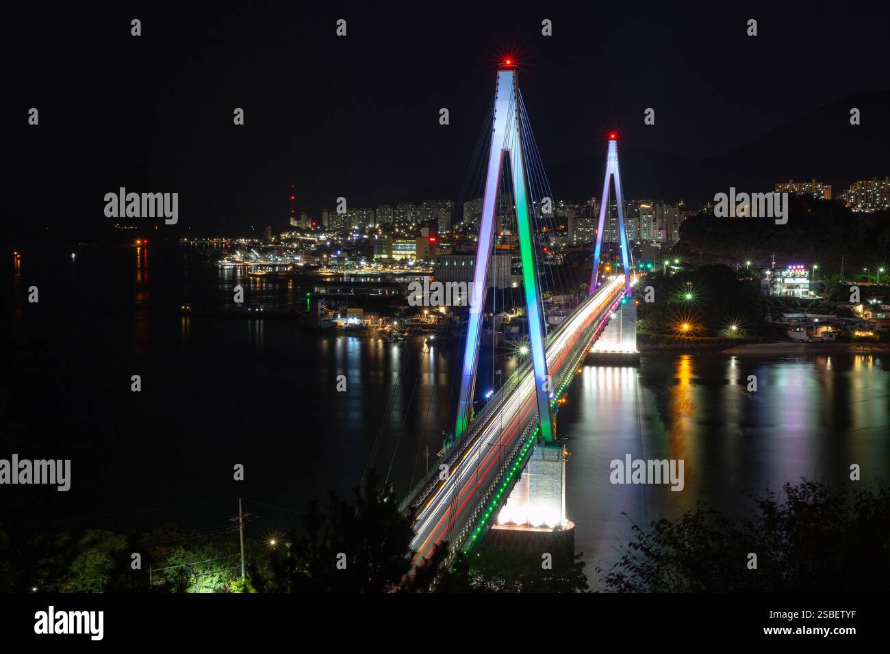 Dolsan Bridge night view, Yeosu, Korea Stock Photo - Alamy