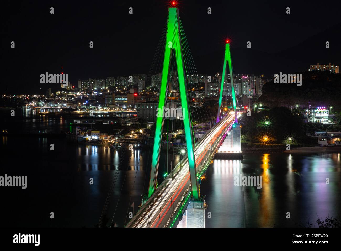 Dolsan Bridge night view, Yeosu, Korea Stock Photo - Alamy