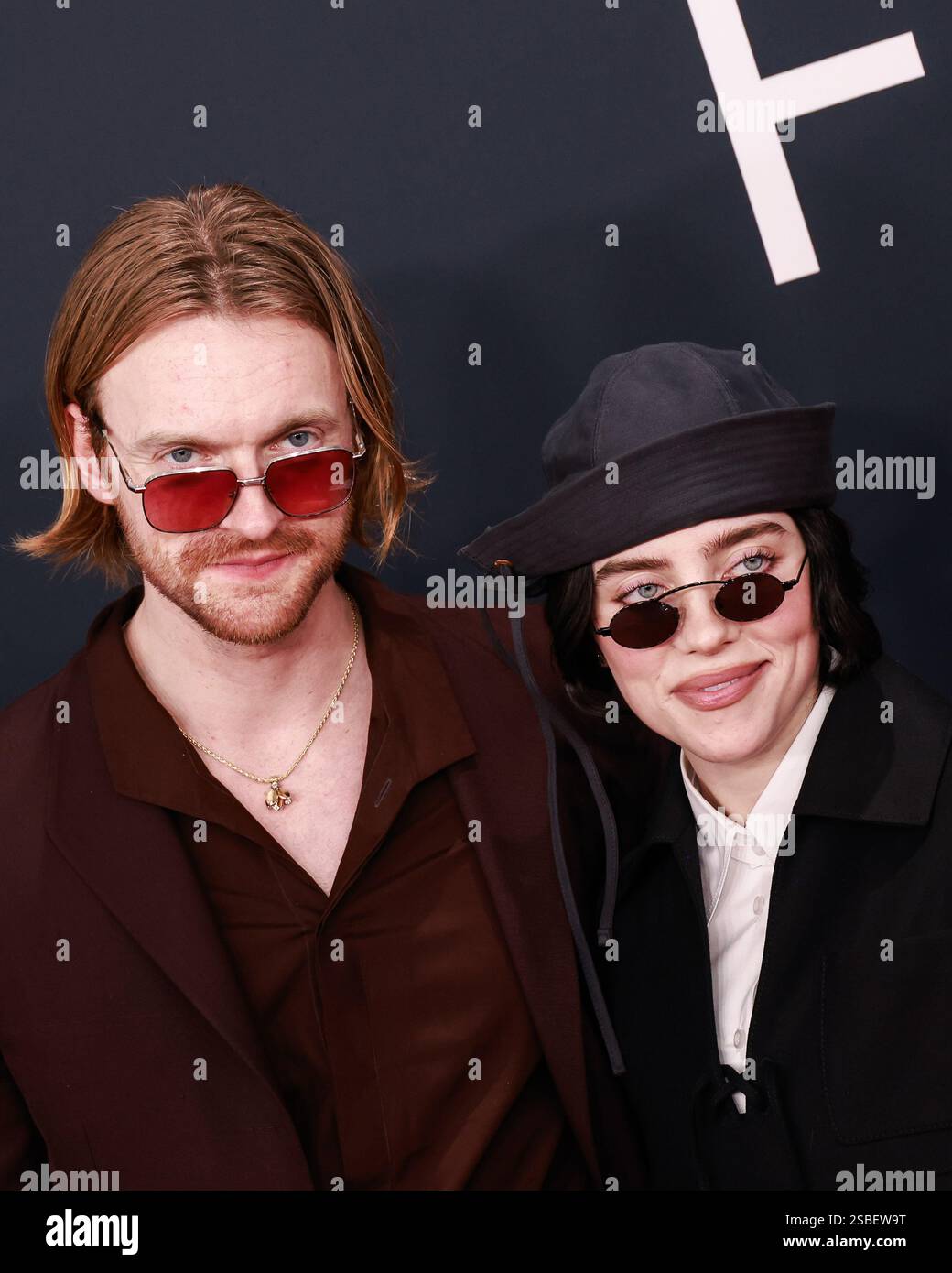 Los Angeles, USA. 02nd Feb, 2025. FINNEAS and Billie Eilish walking on the red carpet during the ...