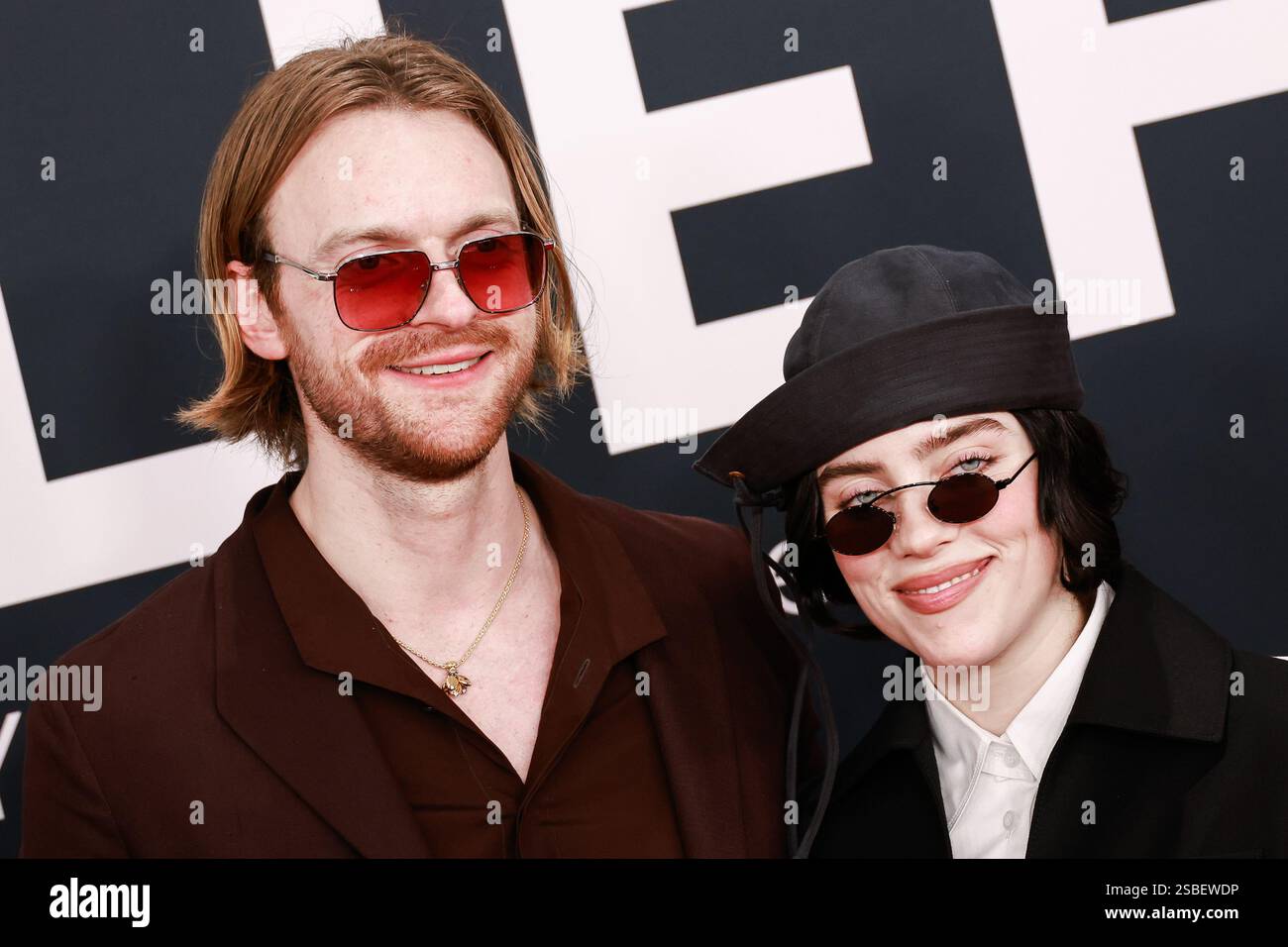 Los Angeles, USA. 02nd Feb, 2025. FINNEAS and Billie Eilish walking on the red carpet during the ...