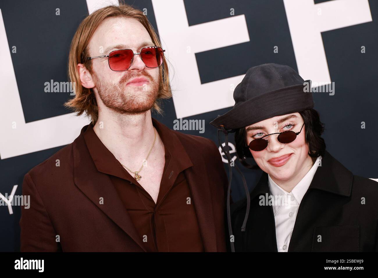 Los Angeles, USA. 02nd Feb, 2025. FINNEAS and Billie Eilish walking on the red carpet during the ...