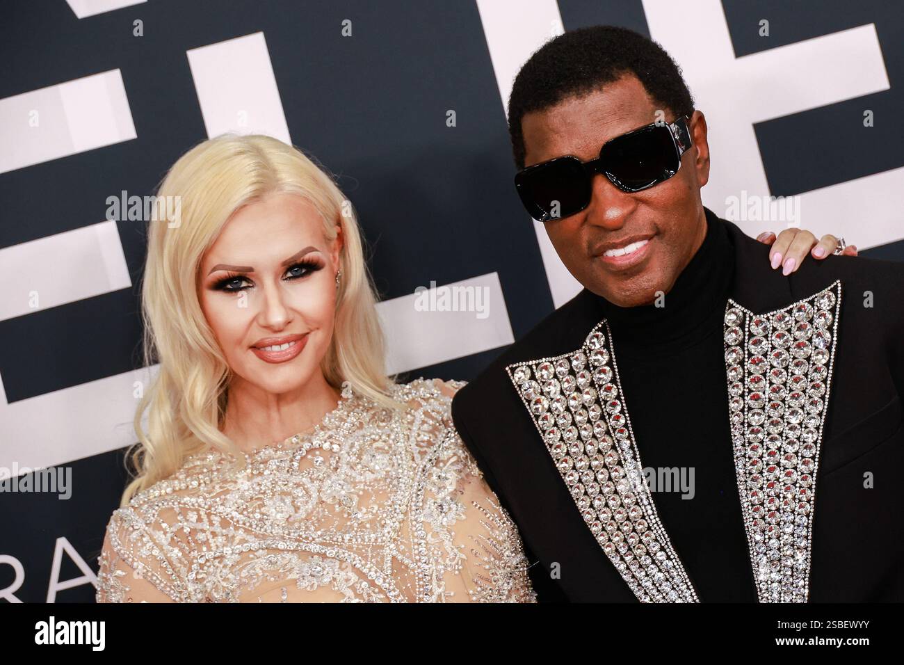 Los Angeles, USA. 02nd Feb, 2025. Rika T and Babyface walking on the red carpet during the 67th ...