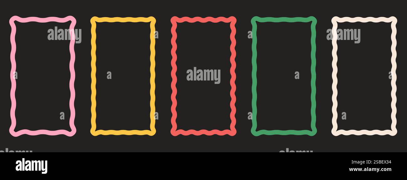 Rectangle wavy frames with scallop edges set. Squiggle photo borders ...