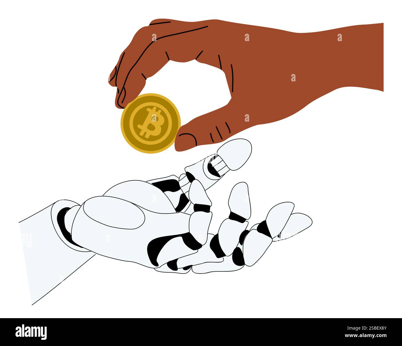 Human hand putting coin to robotic arm Stock Vector Image & Art - Alamy