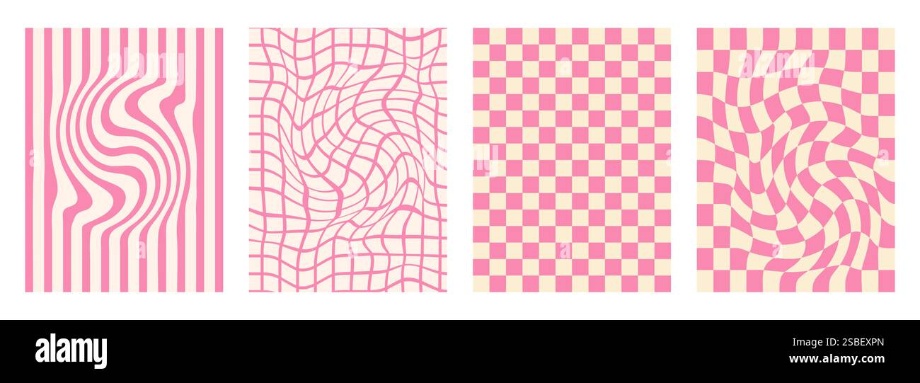 Checkerboard background set. Psychedelic checker pattern posters ...