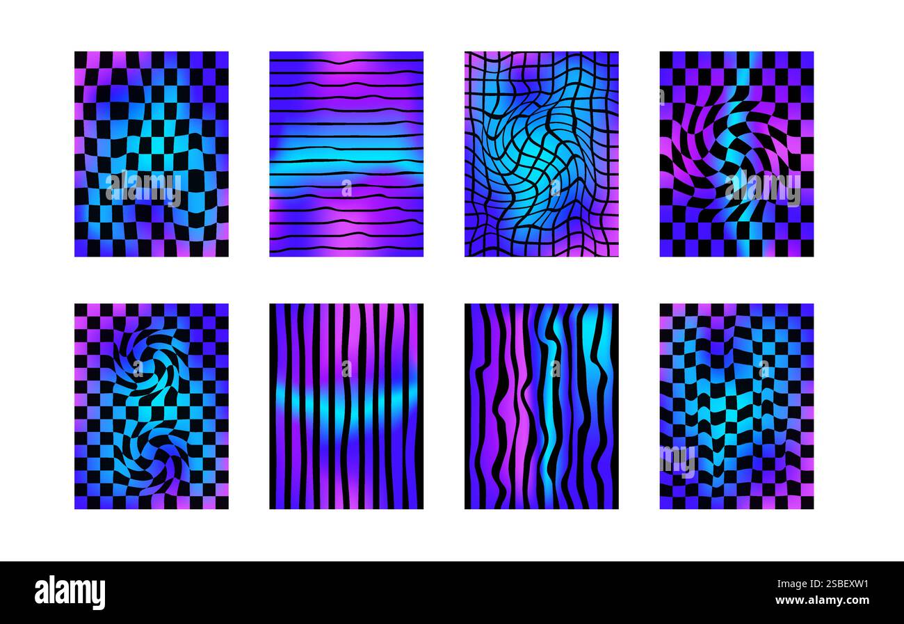 Checkerboard neon background set. Psychedelic holographic checker ...