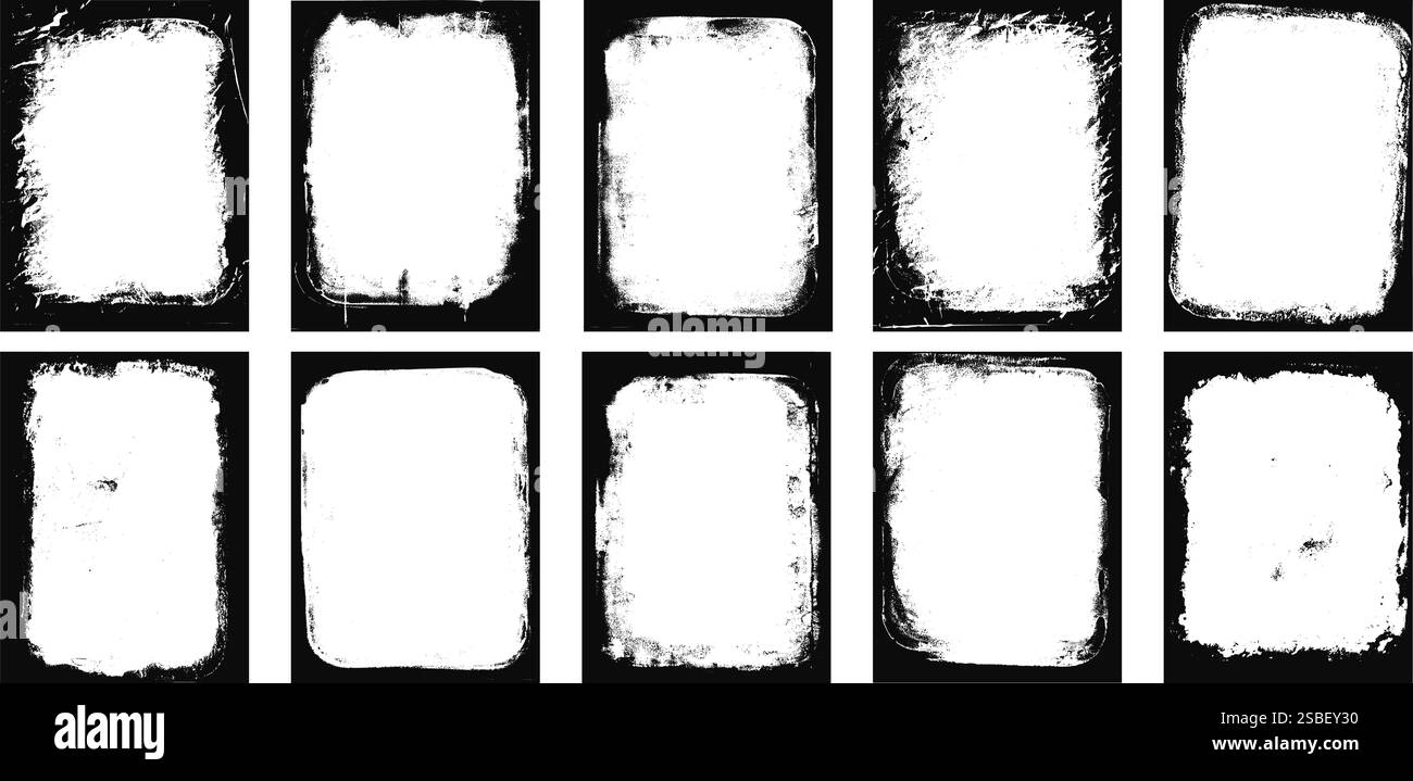 Grunge frames set templates. Ink paint border with rough edges for ...