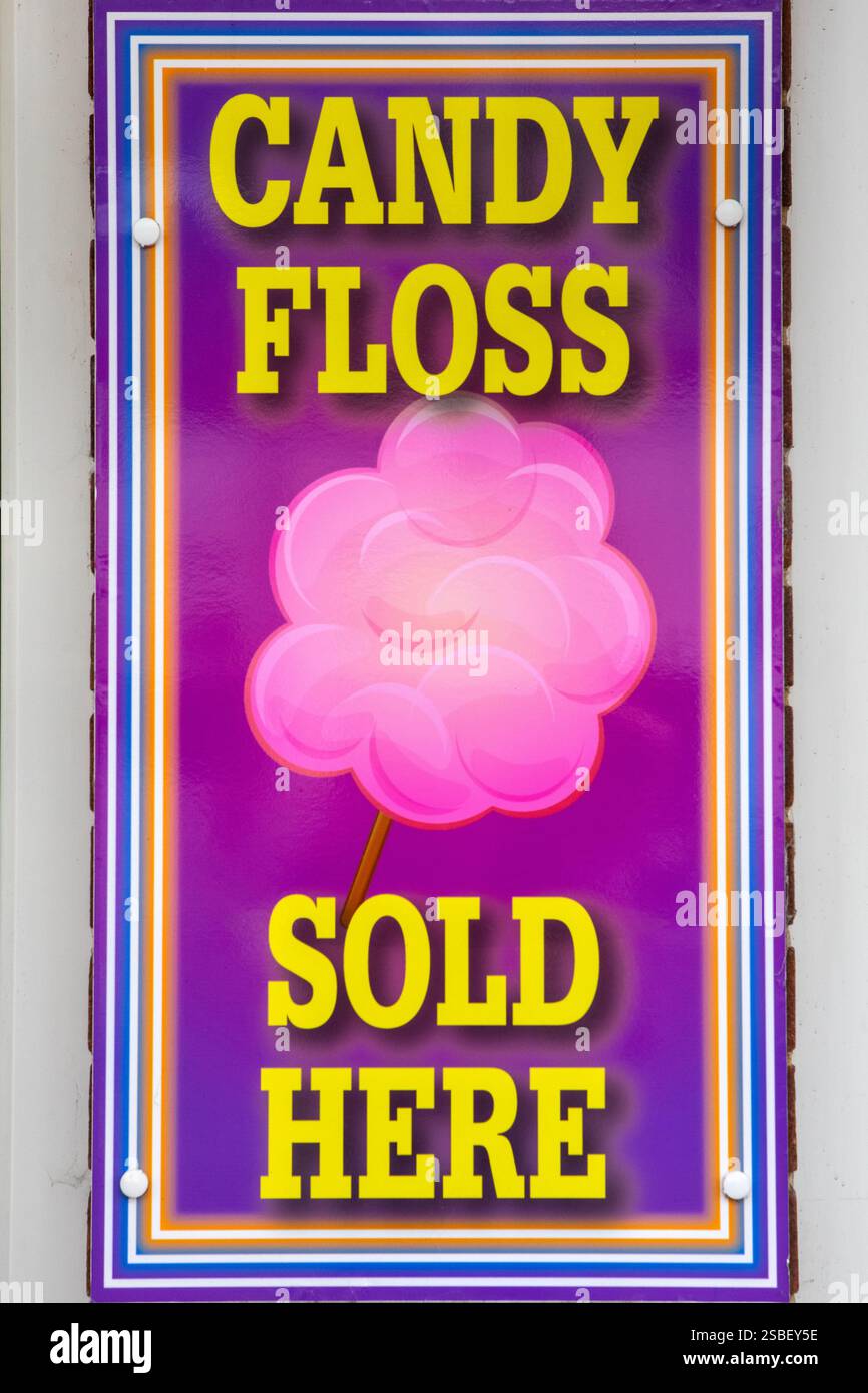 Kent, UK - August 19th 2024: Close-up of a Candy Floss Sold Here sign ...