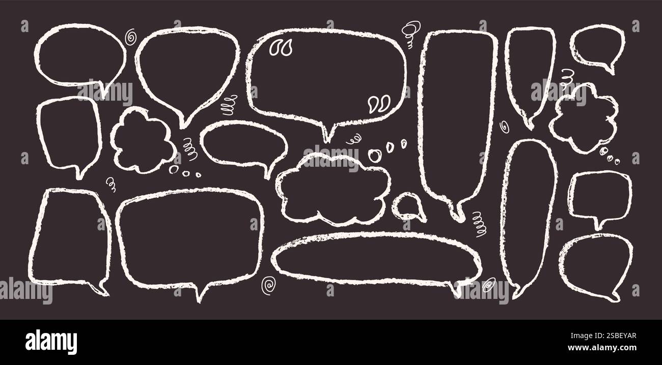 Speech bubbles doodle set. Crayon doodle text frames. Chat dialog boxes ...