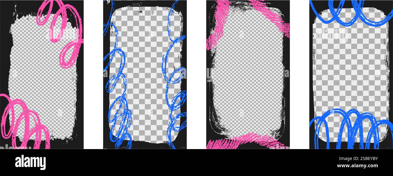 Urban grunge story background frames set. Border graffiti template with ...