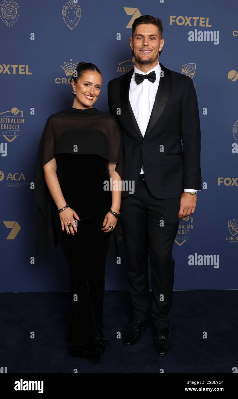 Melbourne, Australia. 03rd Feb, 2025. Aaron Hardie and Anna Bodlovich ...