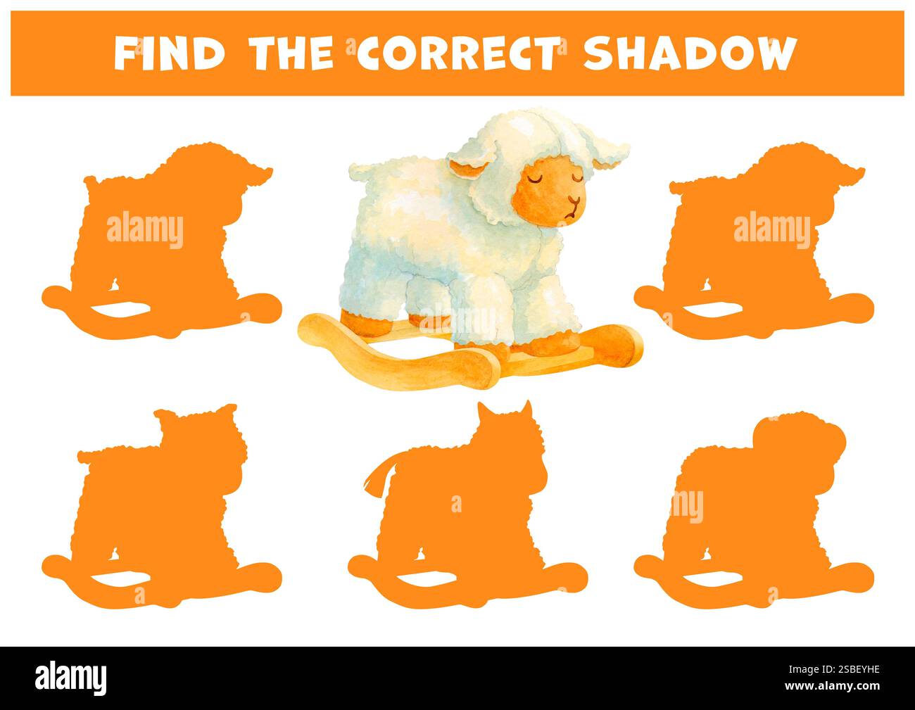 Find the correct shadow of watercolor Rocking toy. Choose correct ...