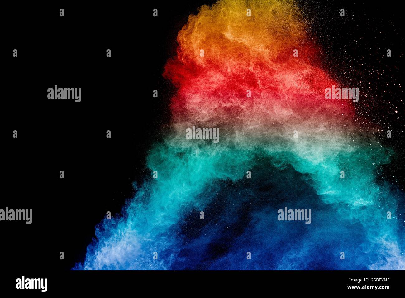 Colorful explosion of powdery dust is shown in the image. The colors ...