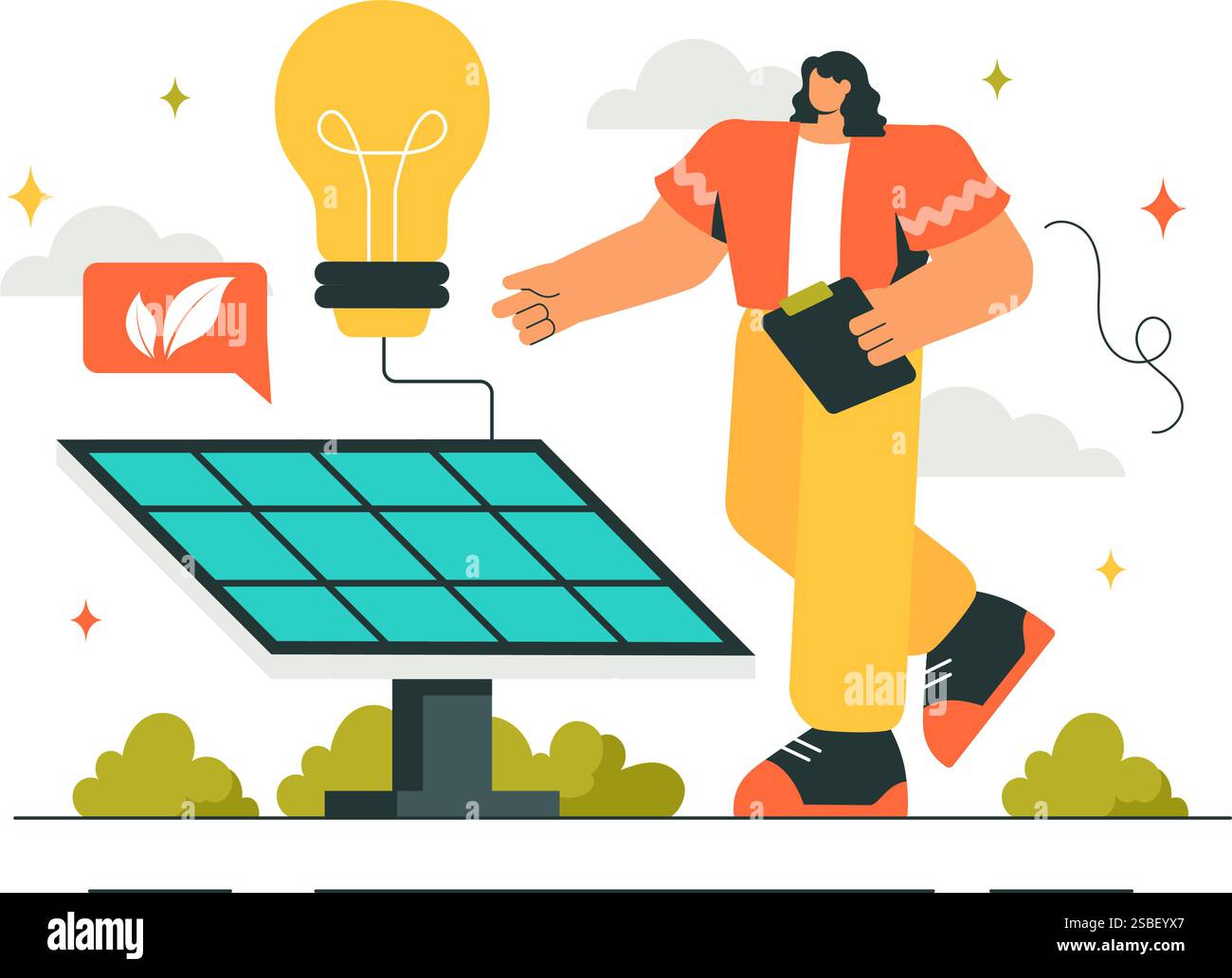 Solar Energy Installation Vector Illustration featuring a Home Service ...