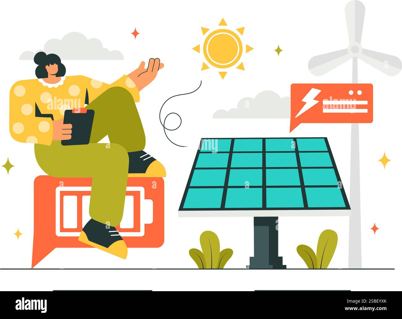 Solar Energy Installation Vector Illustration featuring a Home Service ...