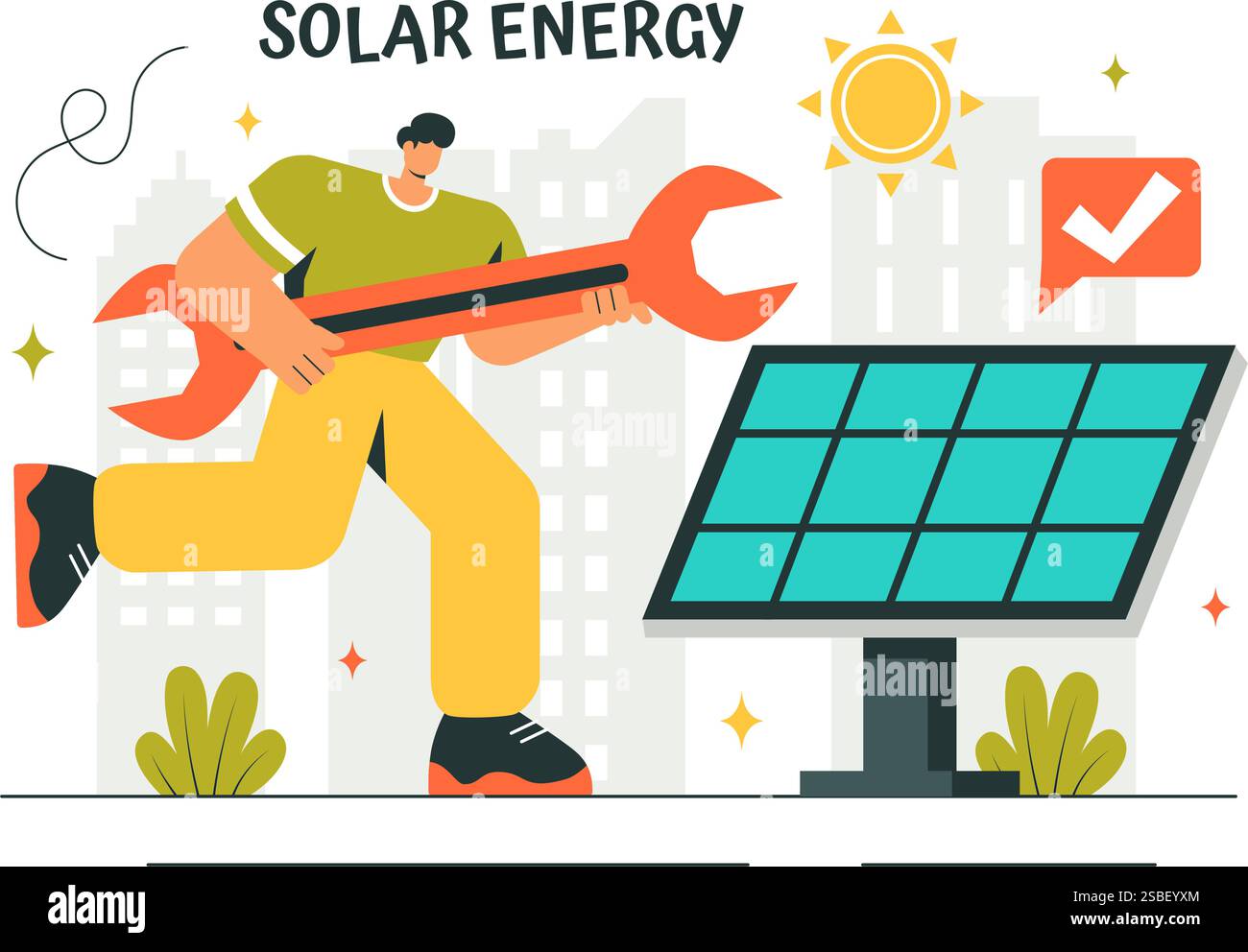 Solar Energy Installation Vector Illustration featuring a Home Service ...