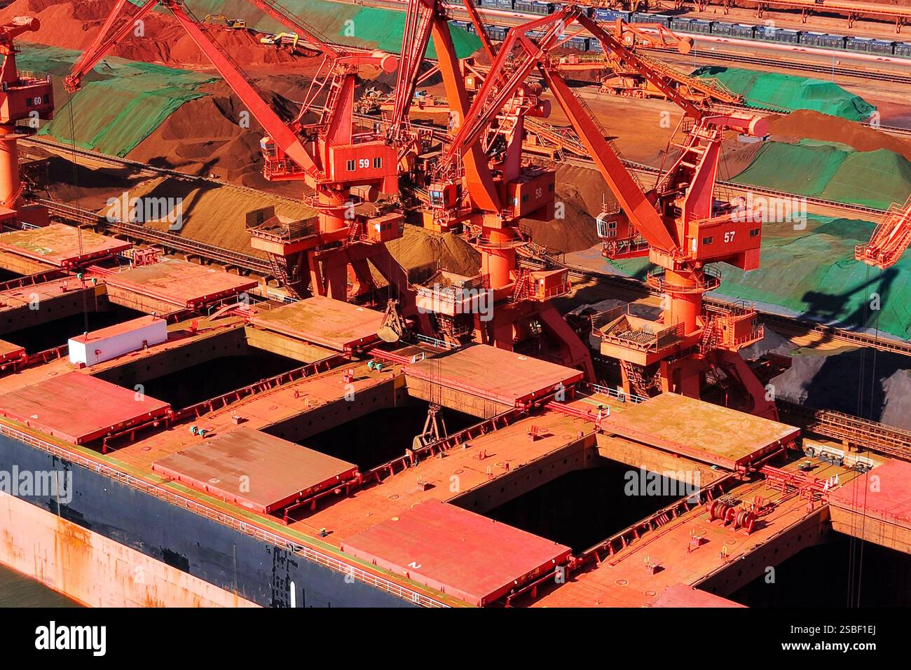 QINGDAO, CHINA - FEBRUARY 3, 2025 - Cargo ships unload imported iron ...