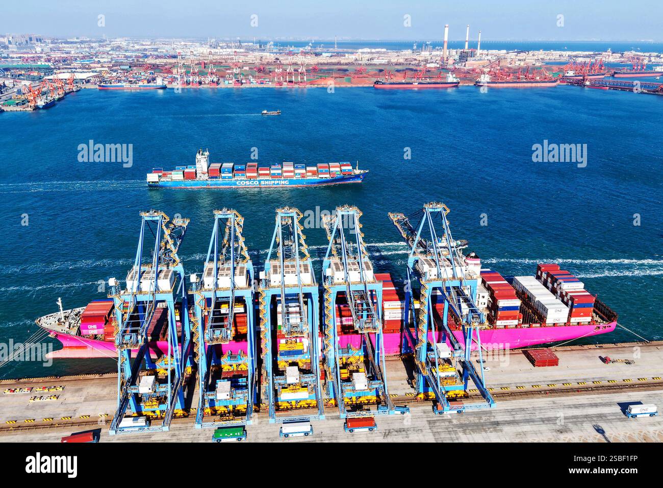 QINGDAO, CHINA - FEBRUARY 3, 2025 - A fully loaded container ship ...