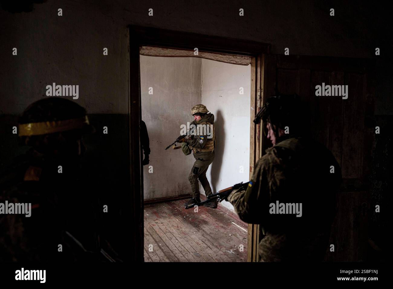 Ukrainian soldiers of Da Vinci Wolves Battalion train not far from the ...