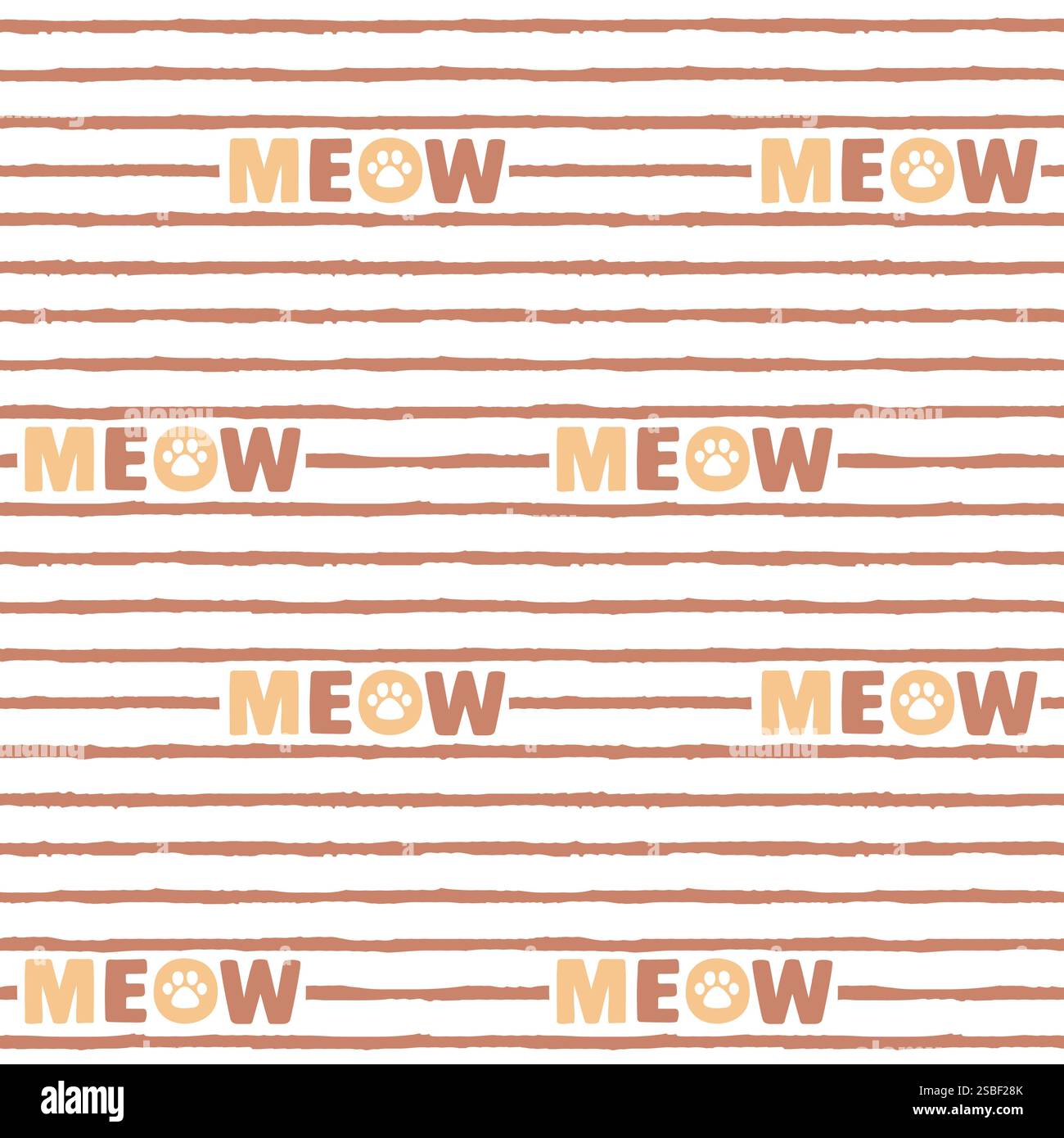 Seamless pattern. Horizontal stripes with fuzzy edges and meow text ...