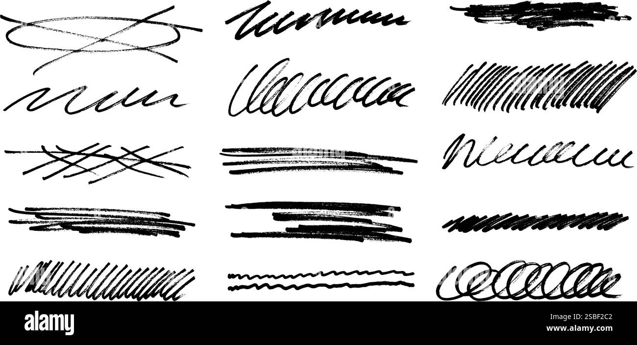 Underline stroke marker felt pen scribbles doodle line collection. Hand ...