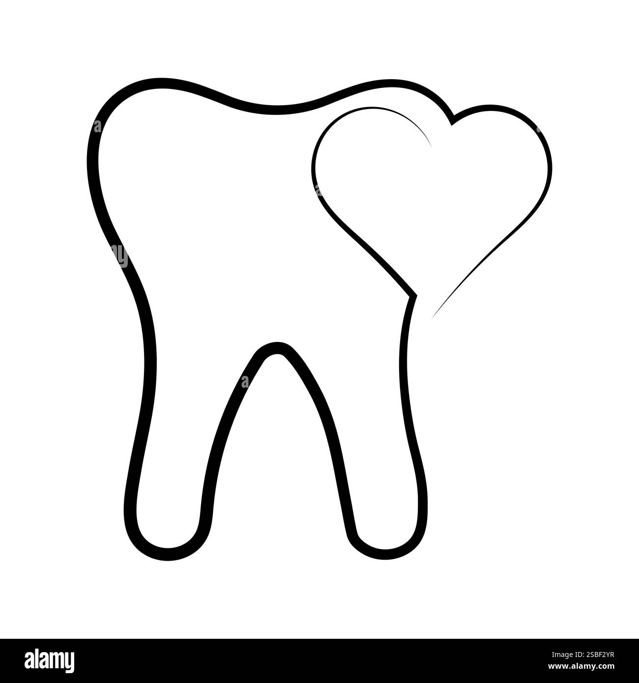 Black line drawing tooth with a heart shape inside it Stock Vector ...