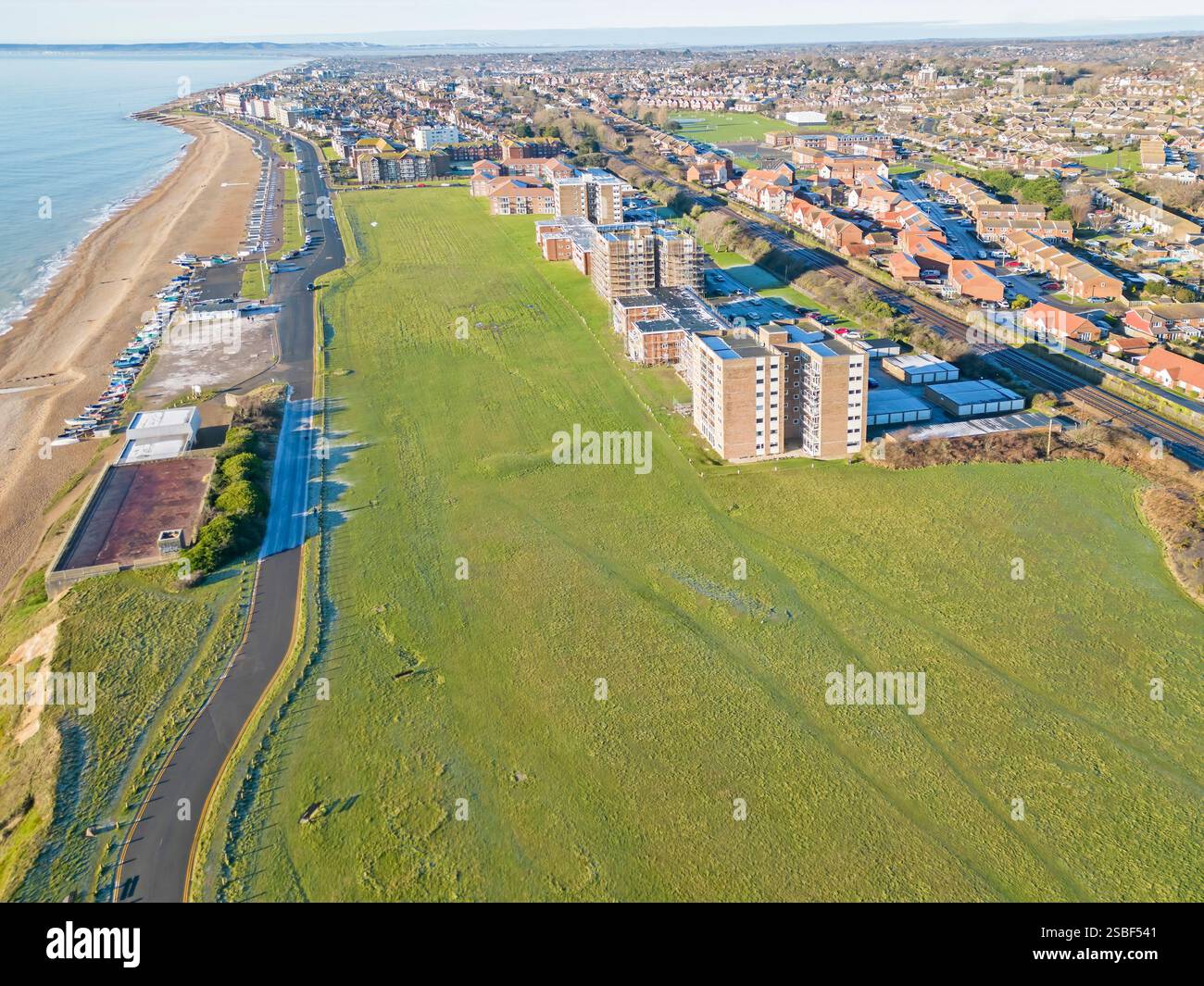 aerial view of glyne gap and the long shingle beach between bexhill and ...