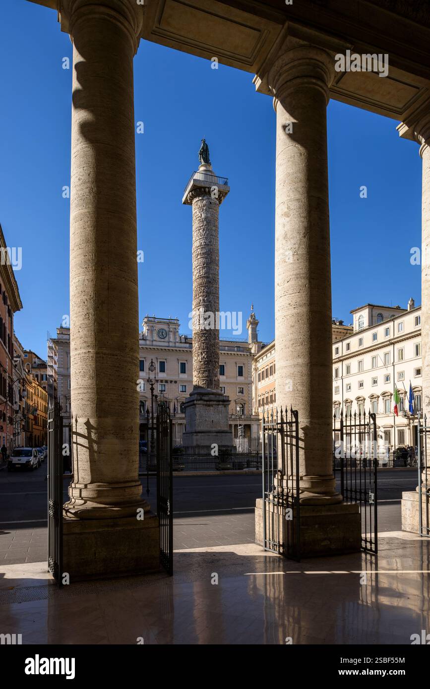 Rome. Italy. Column of Marcus Aurelius (AD 193), on Piazza Colonna ...