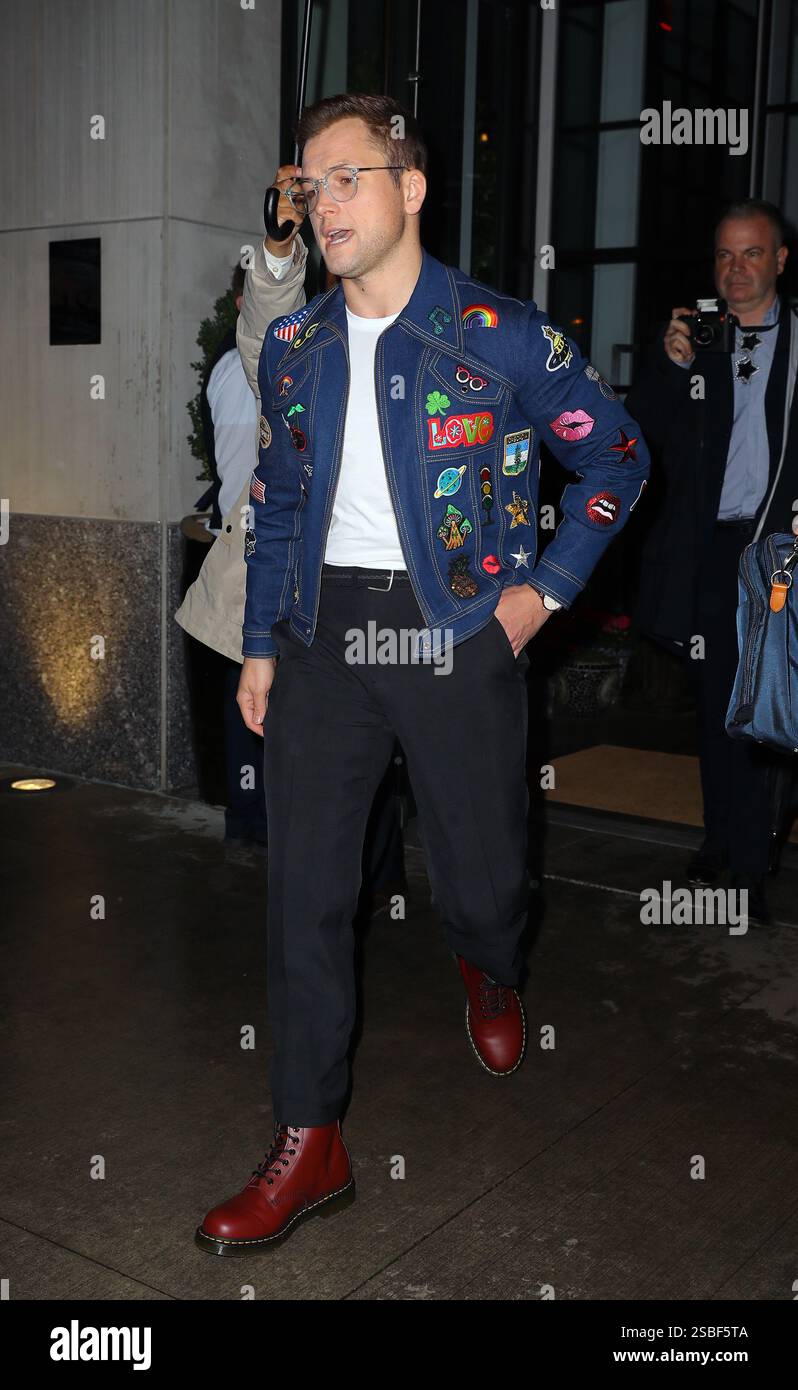 Taron Egerton leaves a midtown hotel on May 29 2019 in New York City ...