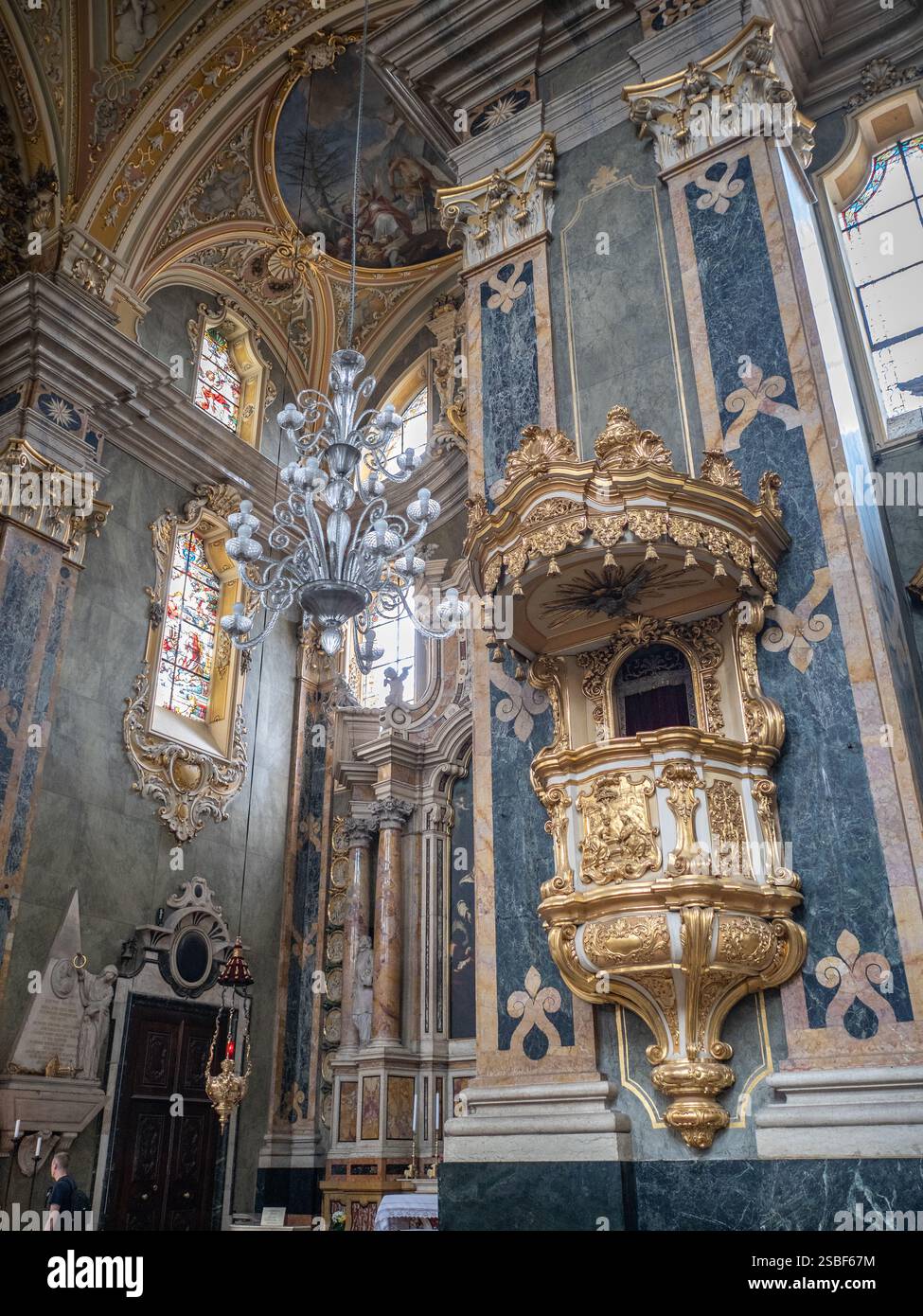Ornate Baroque Pulpit and Organ Loft with Intricate Gold Leaf Details ...