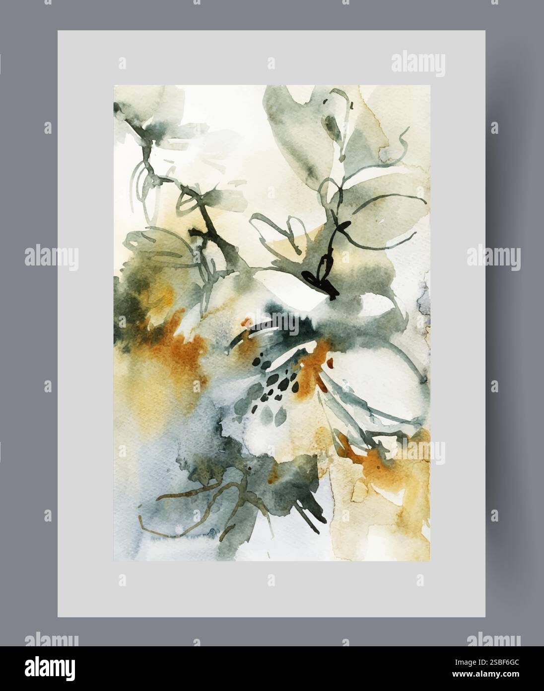 Artwork with flowers arrangement of herbs and spring wildflowers in ...