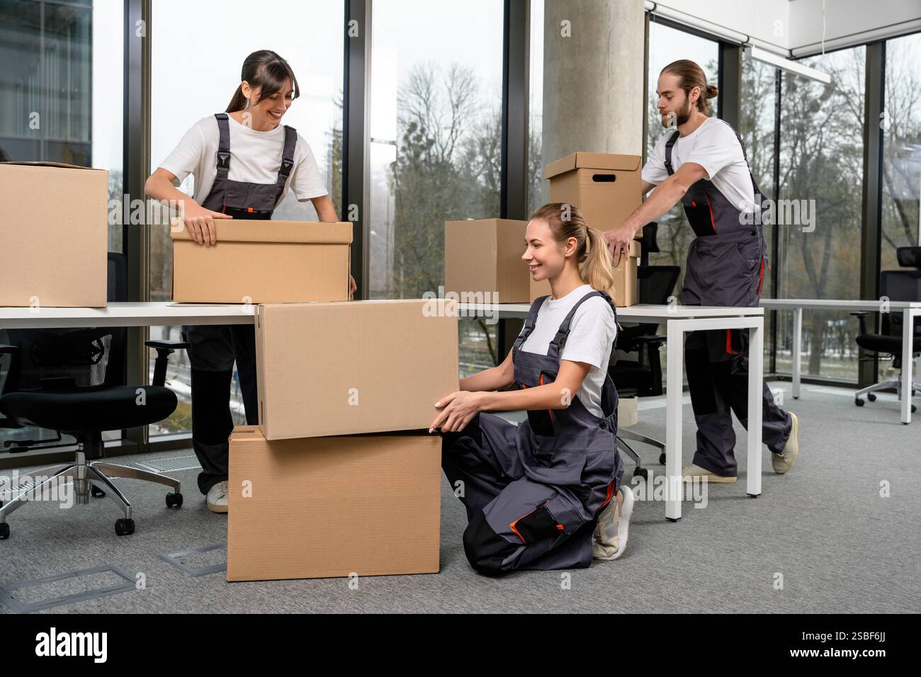 Group of young people packing the boxes and looking involved Stock ...