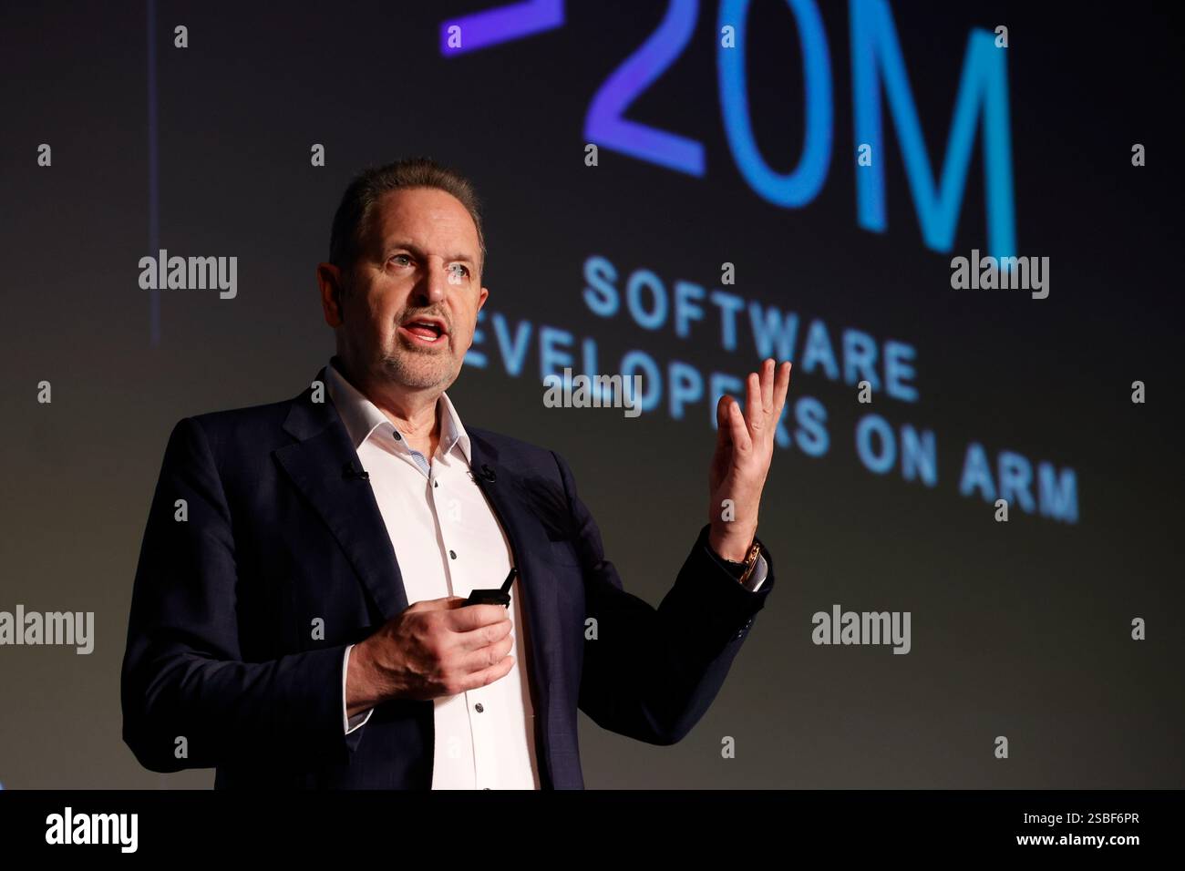 Tokyo, Japan. 3rd Feb, 2025. Rene Haas CEO of Arm speaks during a news ...