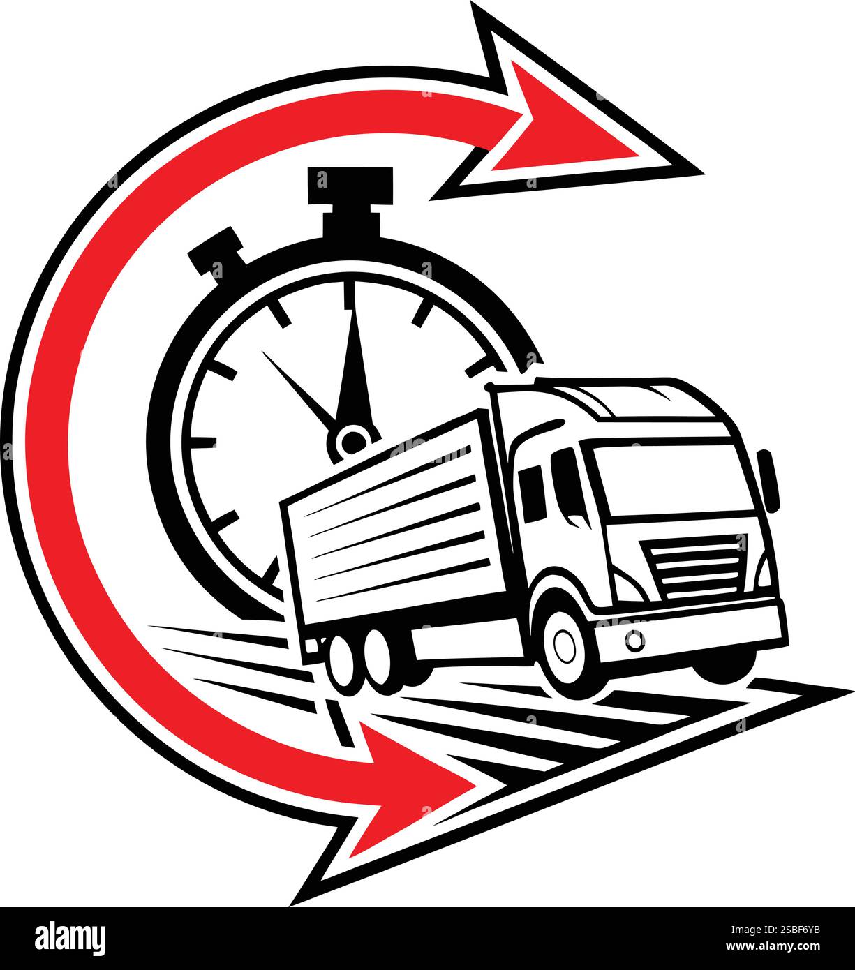 This bold logo depicts a truck moving rapidly within a circular arrow ...