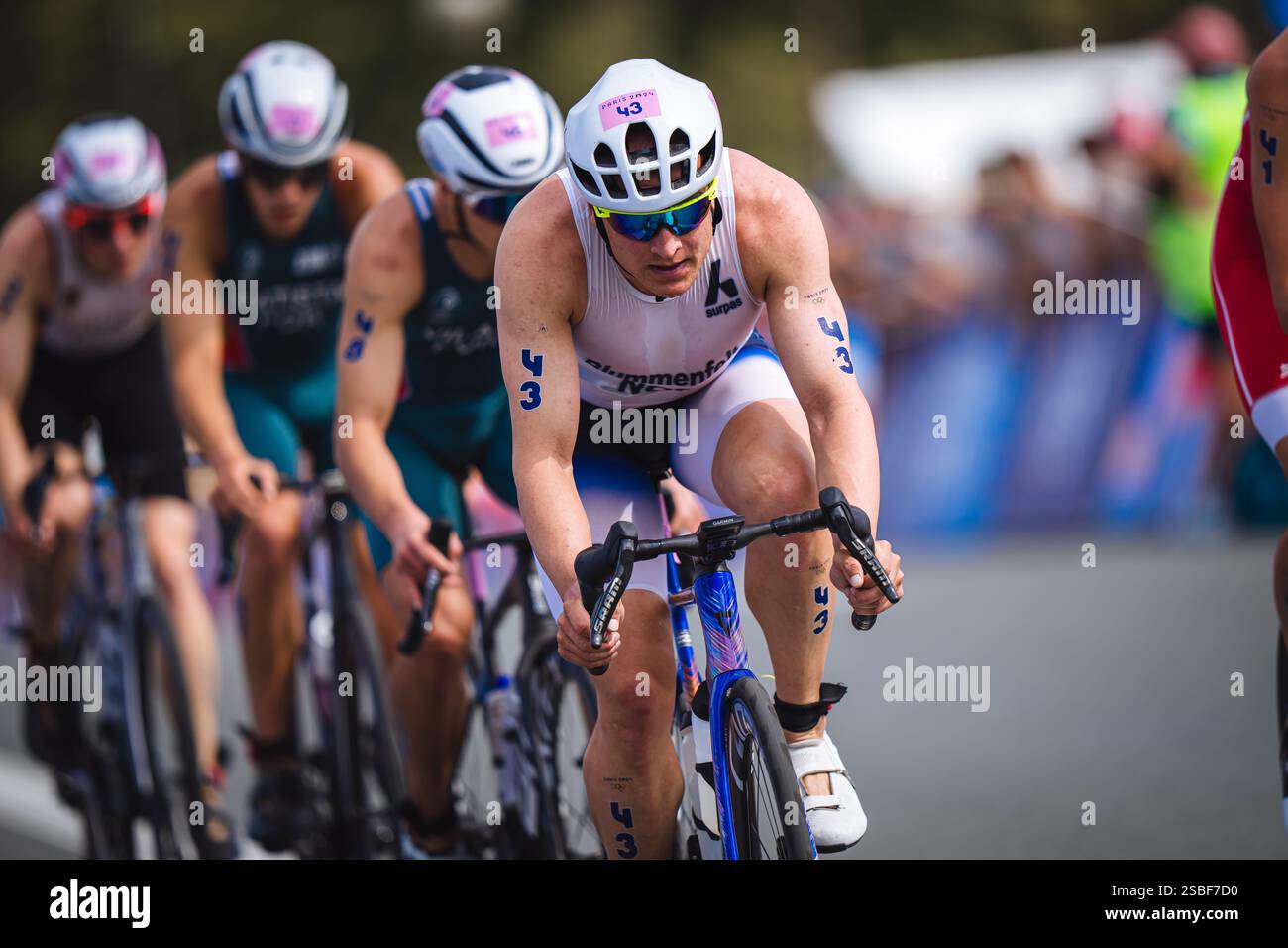 Kristian Blummenfelt participating in the triathlon at the Paris 2024 ...