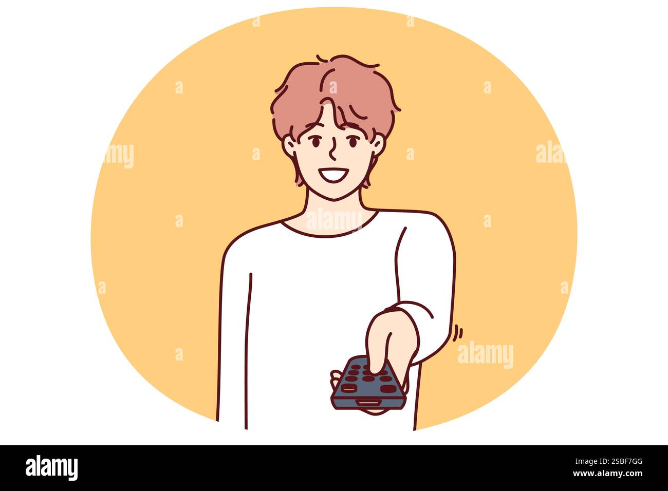 Man holds television remote control switches cable TV channels and ...