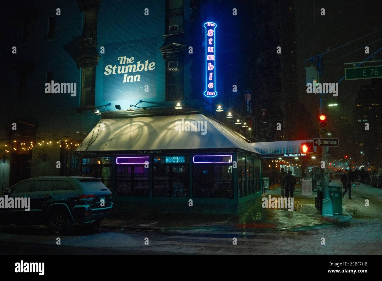 The Stumble Inn on a snowy night in the Upper East Side in Manhattan ...