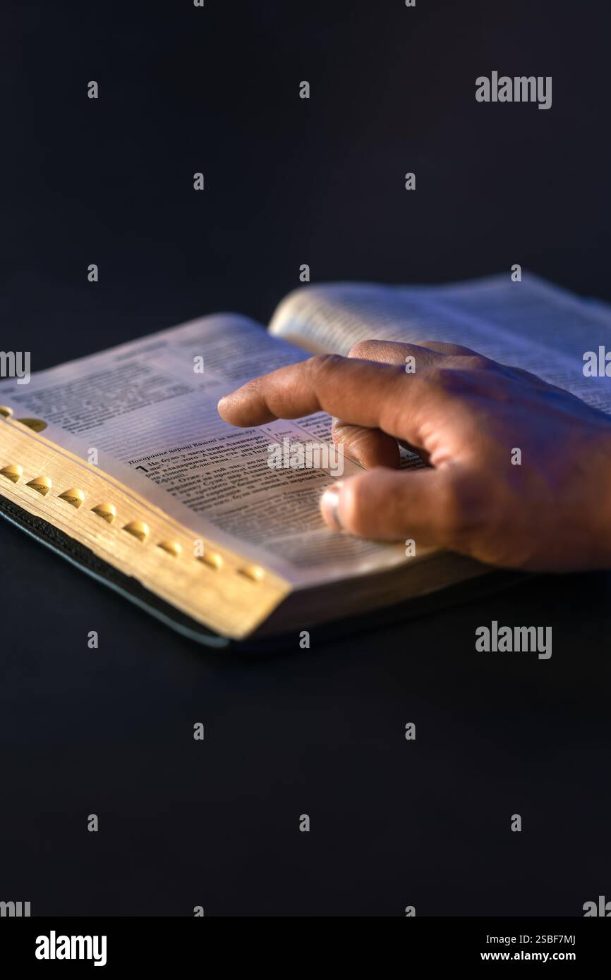 Open Bible close-up. Christianity concept. Reading God's Holy Bible ...