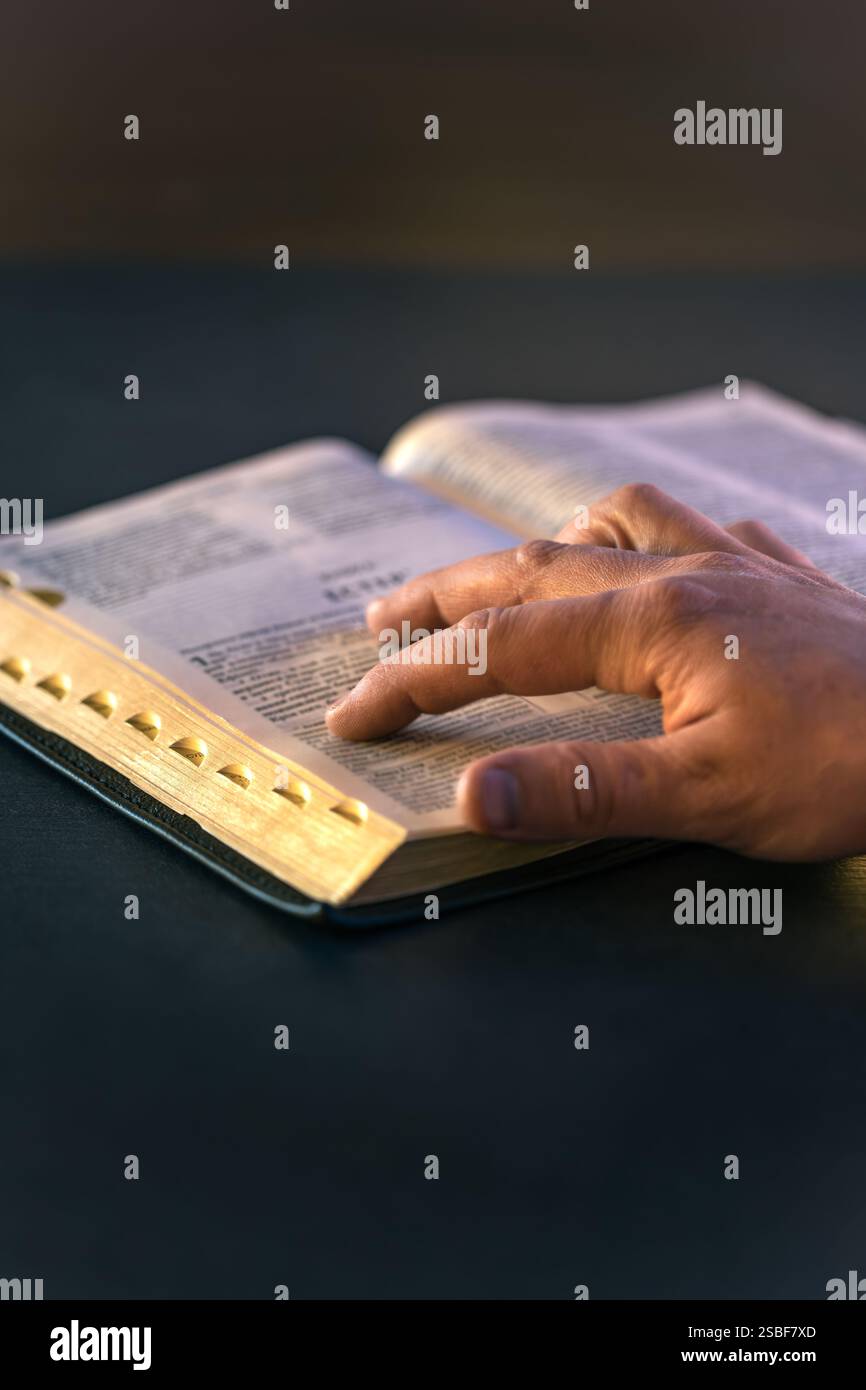 Open Bible close-up. Christianity concept. Reading God's Holy Bible ...