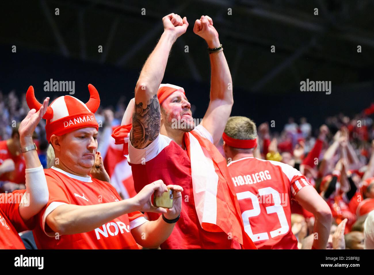 Oslo, Norway. 02nd Feb, 2025. Danish handball fans seen on the stands ...