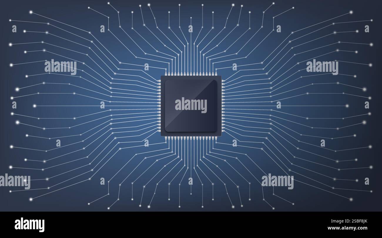 Microprocessor Connections Against Blue Background Stock Vector Images Alamy